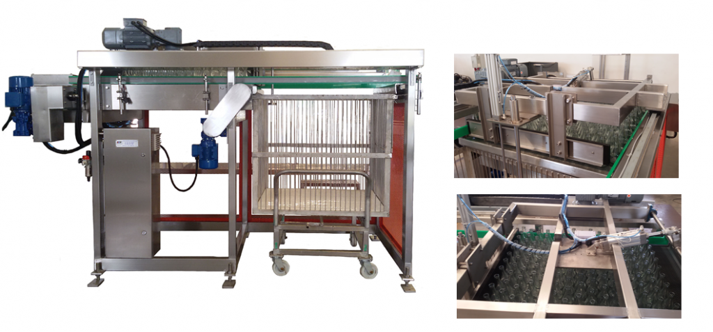 เครื่องป้อนขวดแก้วลงตะกร้าเพื่อนำเข้าและนำออกจากตระกร้า RETORT แบบ ...